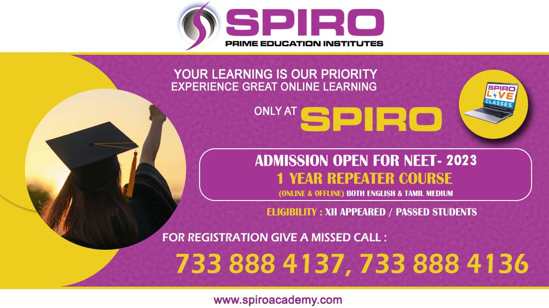 SPIRO PRIME EDUCATION INSTITUTES OFFERS NEET COURSES ENTRANCE EXAM ...